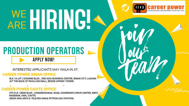 Career Power is now Hiring Production Operator