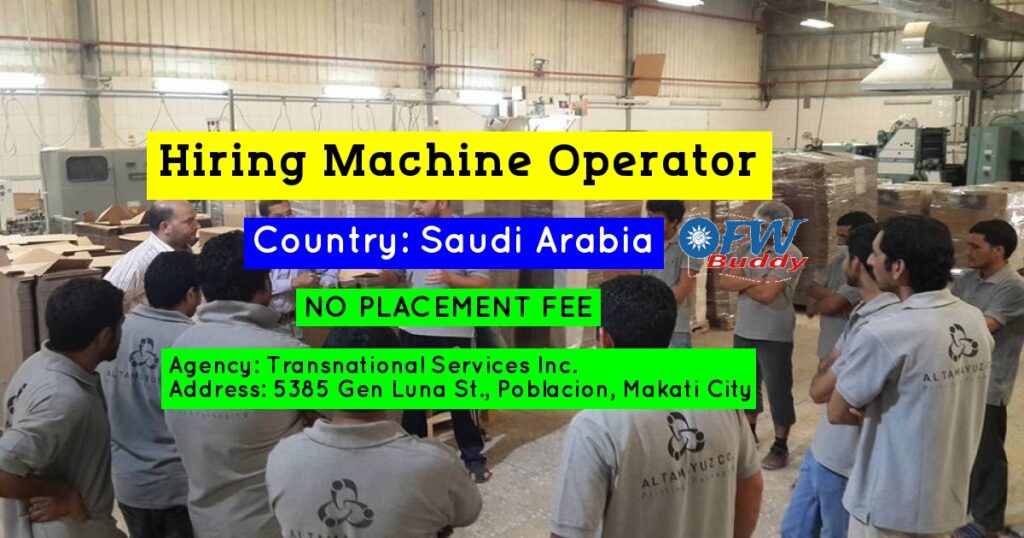 Hiring Machine Operator for Al Tamayuz Co., For Printing and Packaging