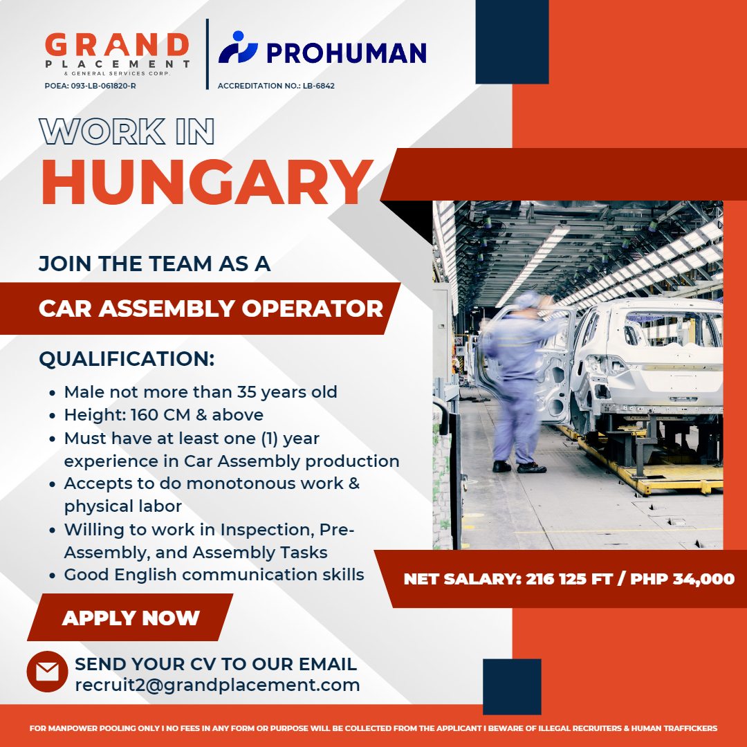 Hiring Car Assembly Operators for Hungary