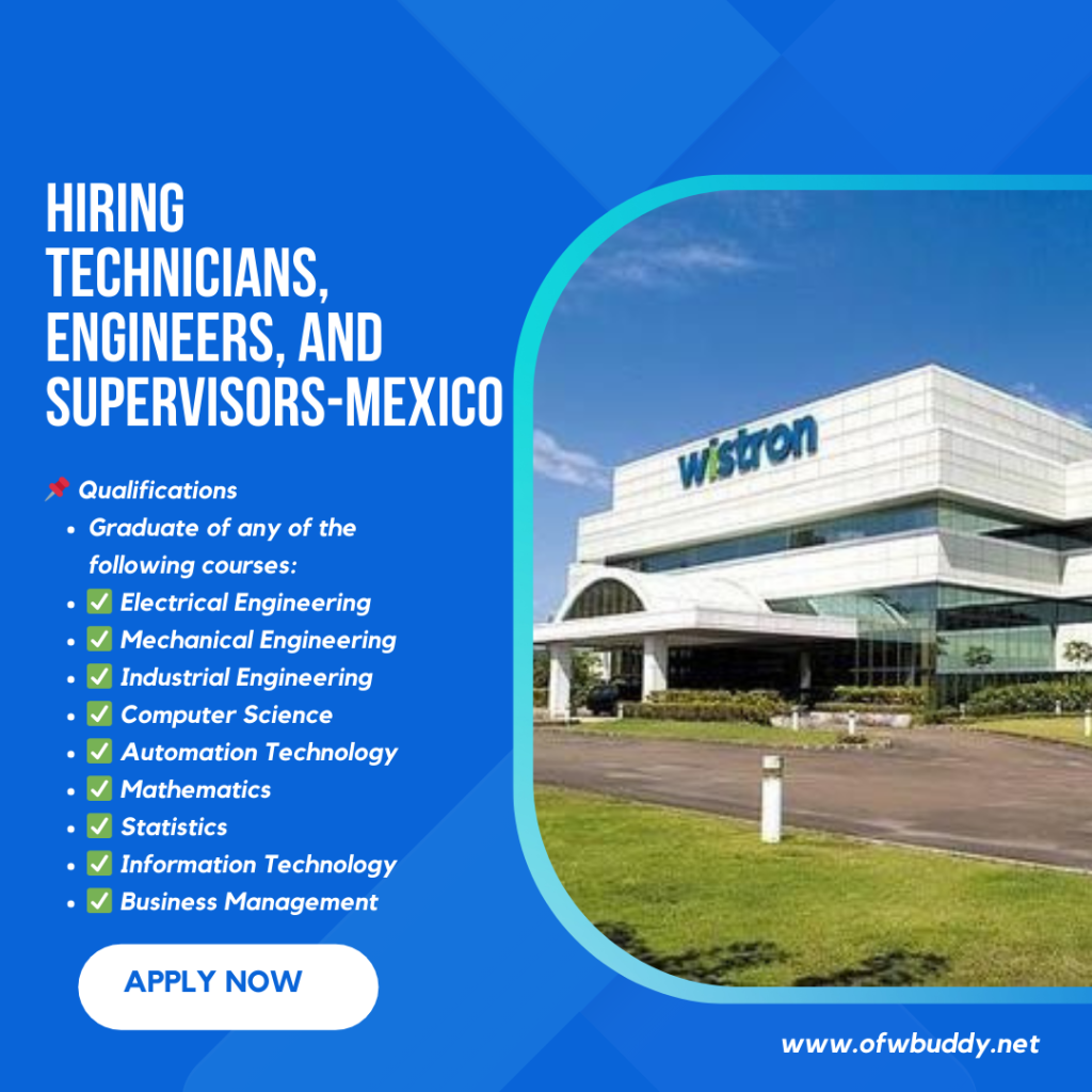 Wistron Mexico Opens Hiring for Technicians, Engineers, and Supervisors