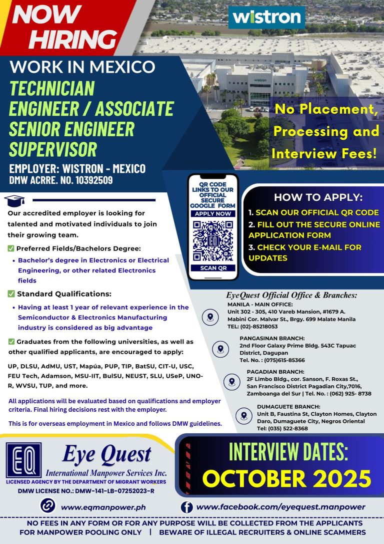 Wistron Mexico Opens Hiring for Technicians, Engineers, and Supervisors