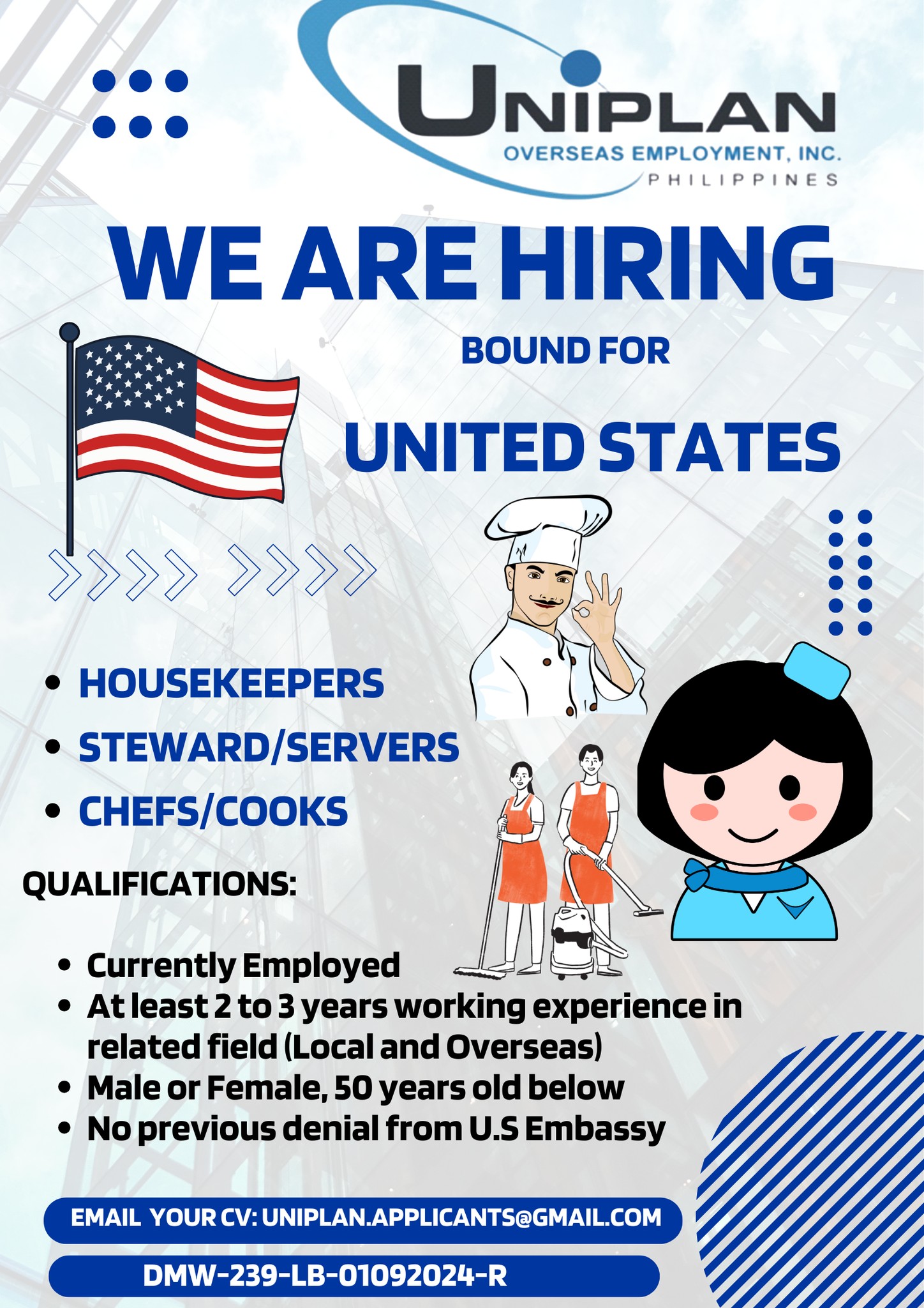 Work in the USA! Hiring Chefs, Housekeepers & Servers – Apply Now with UNIPLAN