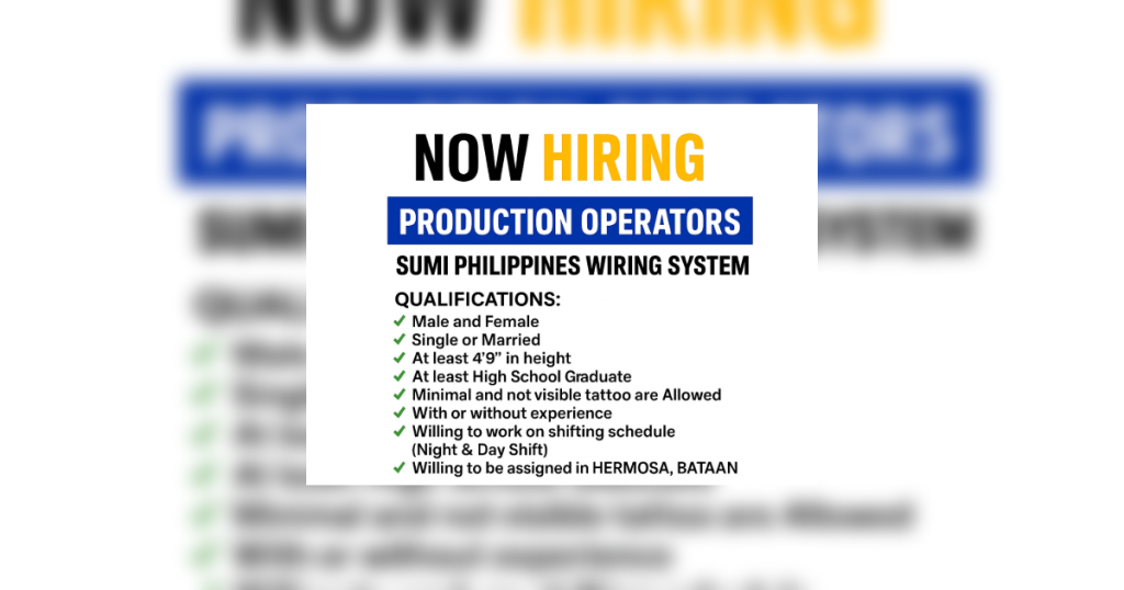 Direct Hiring: Production Operators at Sumi Philippines