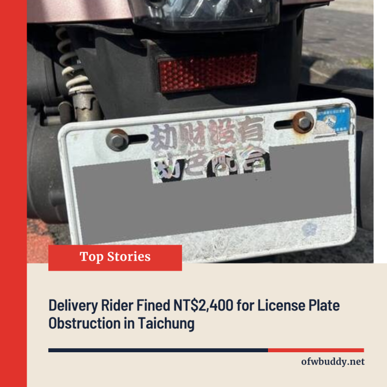 Delivery Rider Fined NT$2,400 for License Plate Obstruction in Taichung