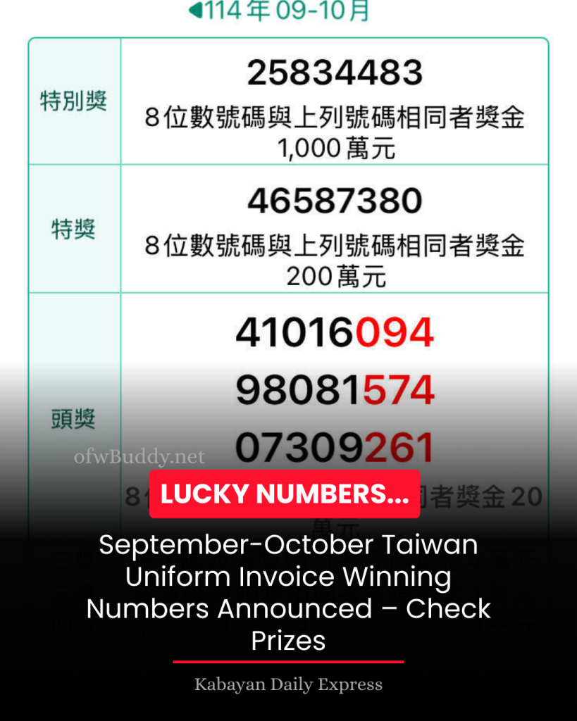 September-October Taiwan Uniform Invoice Winning Numbers Announced ...