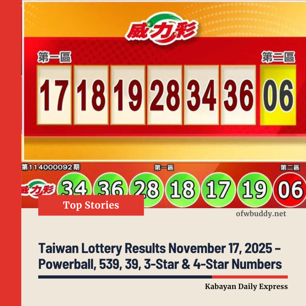 Taiwan Lottery Results – Powerball, 539, 39, 3-Star & 4-Star Numbers