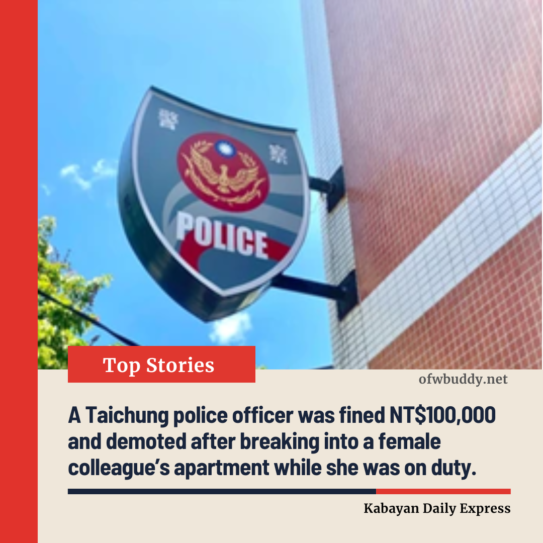 Taichung Police Officer Disciplined for Breaking into Colleague’s ...