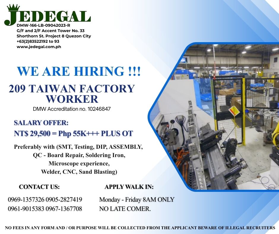 Taiwan Manufacturing Firm Opens Employment Opportunities for Filipino ...