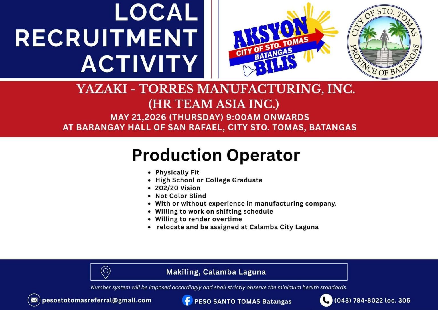 Recruitment Activity Opens Production Operator Jobs in Laguna